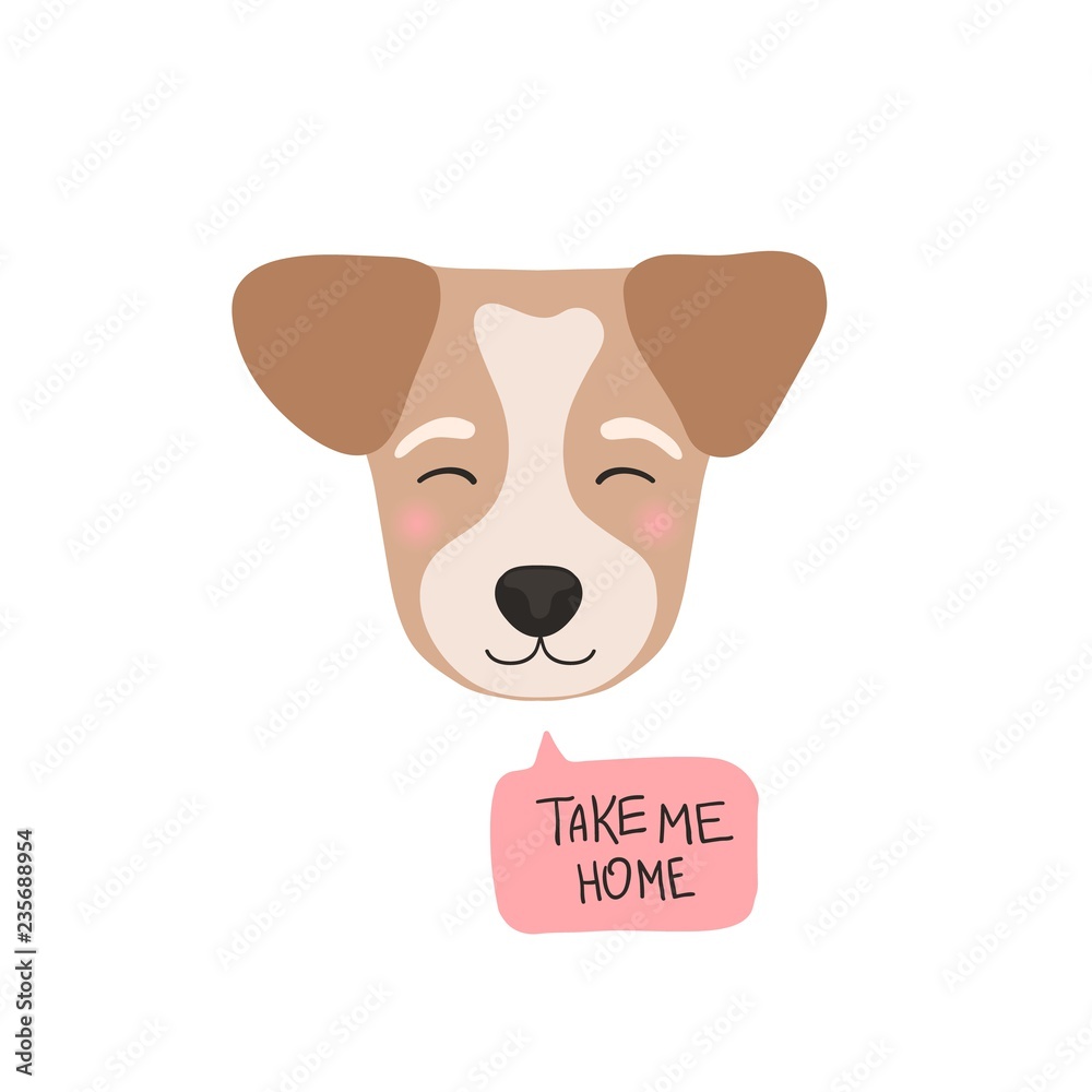 Take me home. Flat style dog head. Cute cartoon vector illustration ...