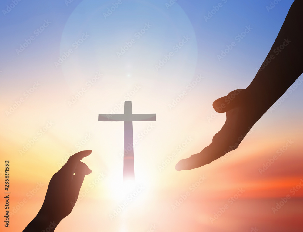 Jesus helping hand concept：World Peace Day Help hand on sunset ...