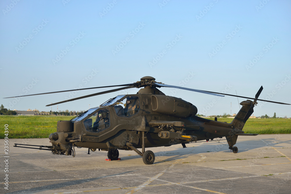 Agusta Westland A129 twin-engine military attack helicopter nicknamed ...