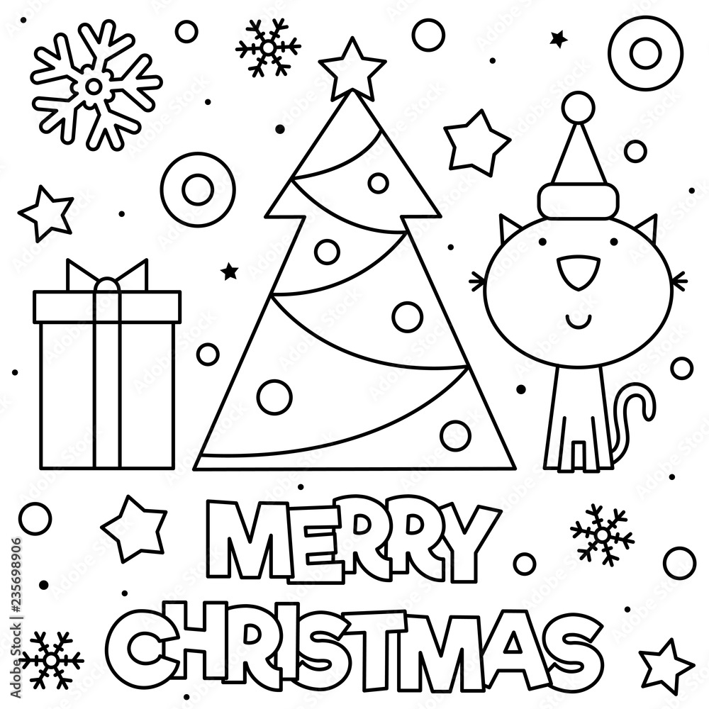 Merry Christmas. Coloring page. Black and white vector illustration ...
