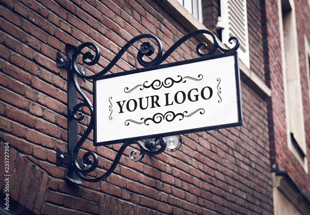 Outdoor Sign on Building Mockup Stock Template | Adobe Stock