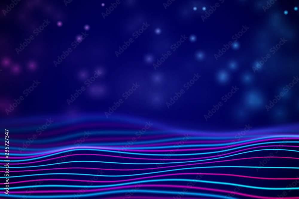 3D Sound waves with floating particles. Data abstract visualization ...