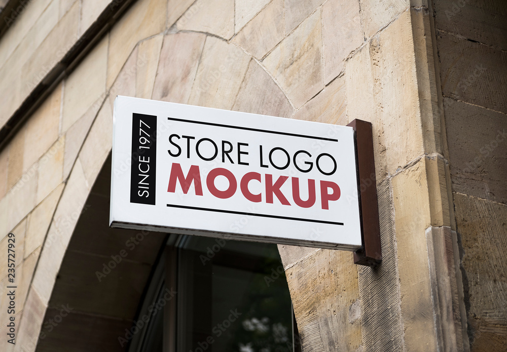 Outdoor Sign on Building Mockup Stock Template | Adobe Stock
