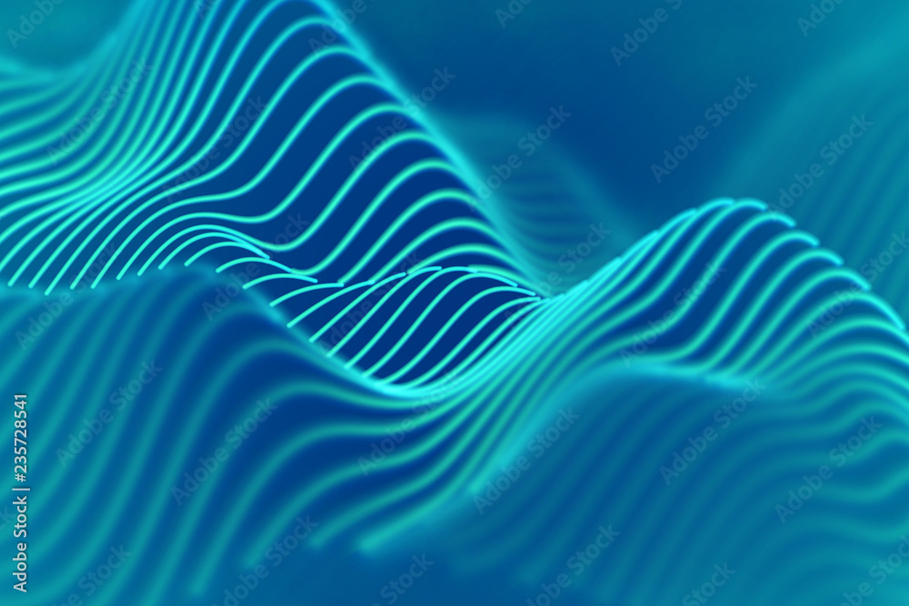 3D Sound waves. Big data abstract visualization. Digital technology ...