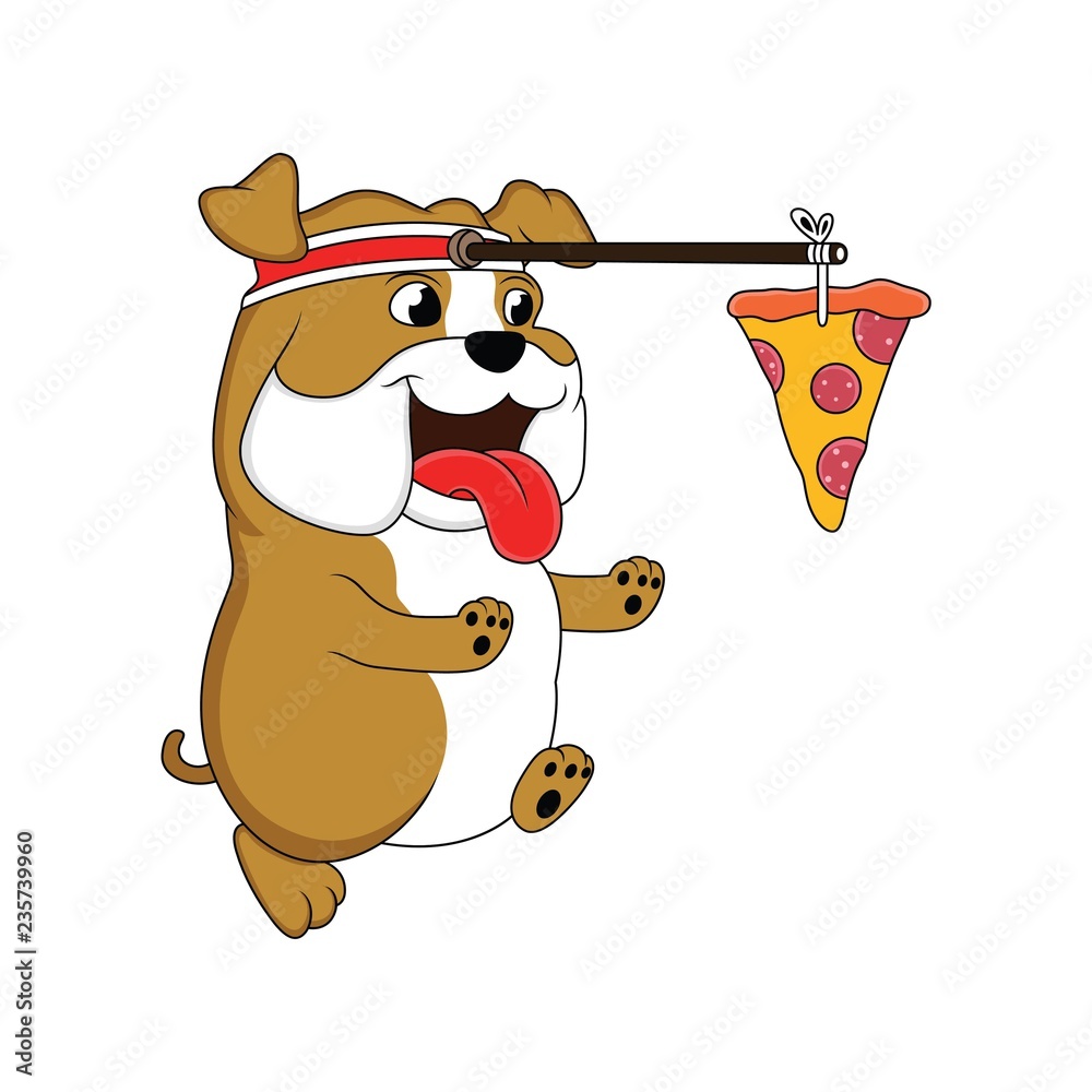 cartoon fat dog is running chasing pizza Stock Illustration | Adobe Stock