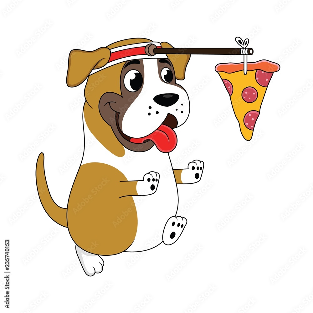 cartoon dog is running chasing pizza Stock Illustration | Adobe Stock