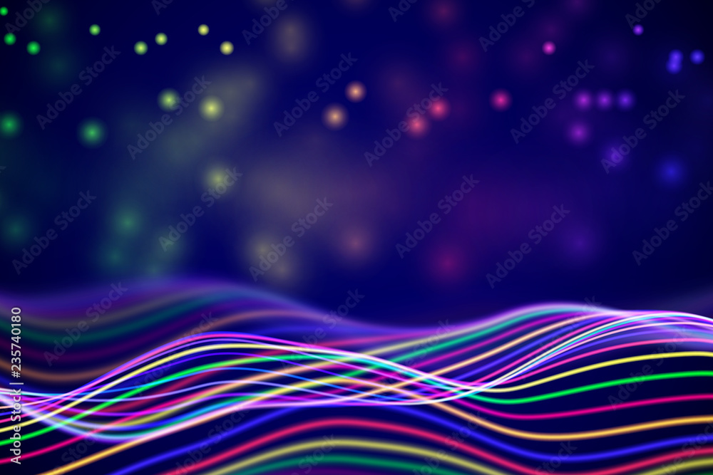 3D Sound waves with floating particles. Data abstract visualization ...