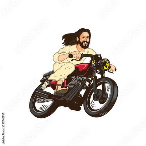 Jesus Christ is riding motorcycle cartoon Stock Illustration | Adobe Stock