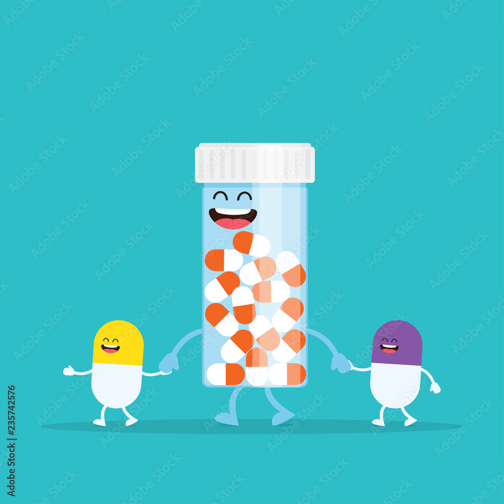 Funny Cartoon characters, pills, capsules Stock Vector | Adobe Stock
