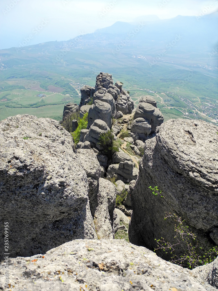 Beautiful mountain landscape with rounded rocks. Top view of the ...