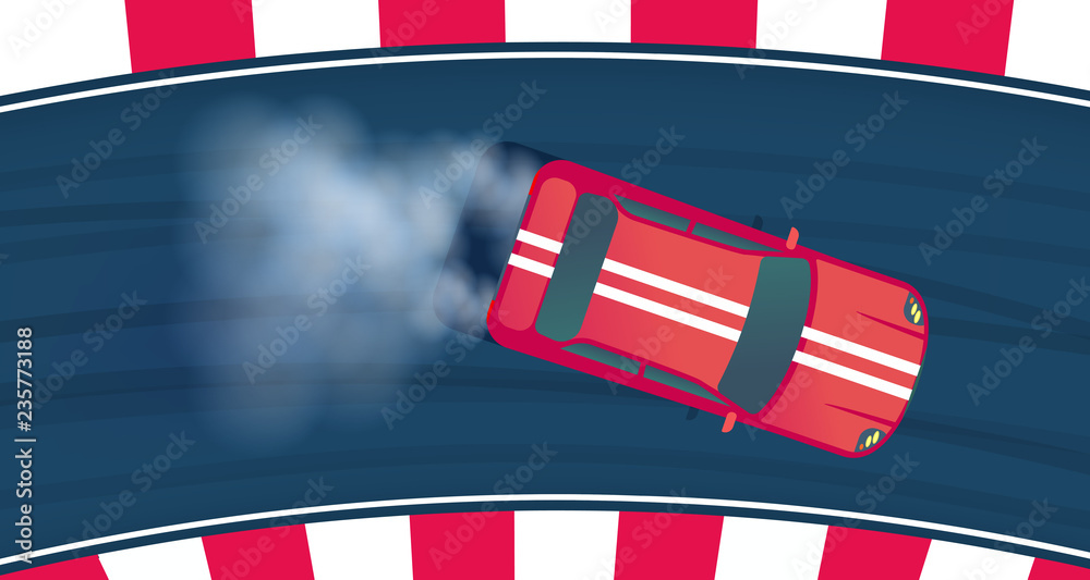 Sport car drifting on race track. Motorsport competition. Top view ...