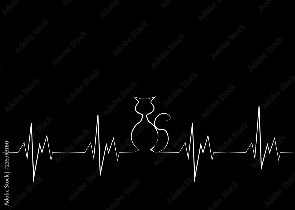 cat silhouette in audio wave or sound wave design. Vector linear ...