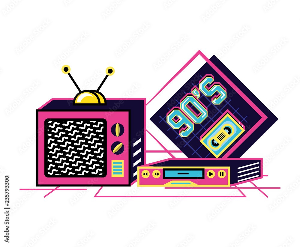 televisor with vhs of nineties retro Stock Vector | Adobe Stock