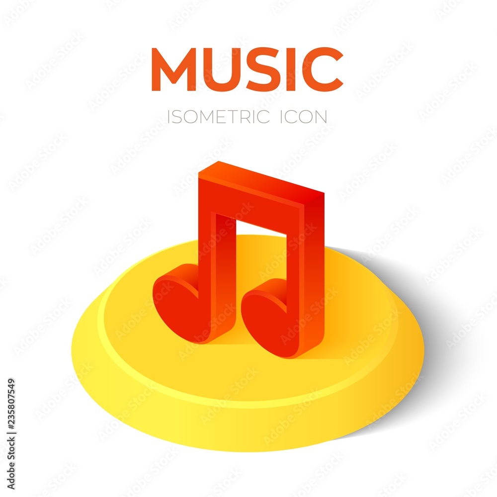 Music note icon. 3D Isometric Music note sign. Created For Mobile, Web ...