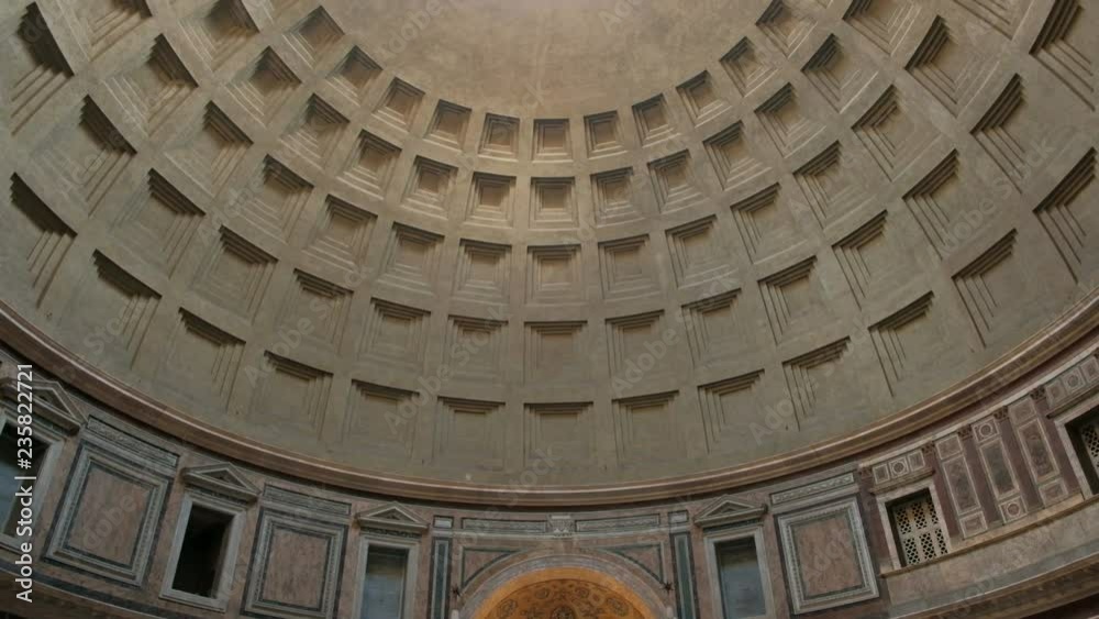 Interior Pantheon altar niche ground level camera tilt up to ceiling ...