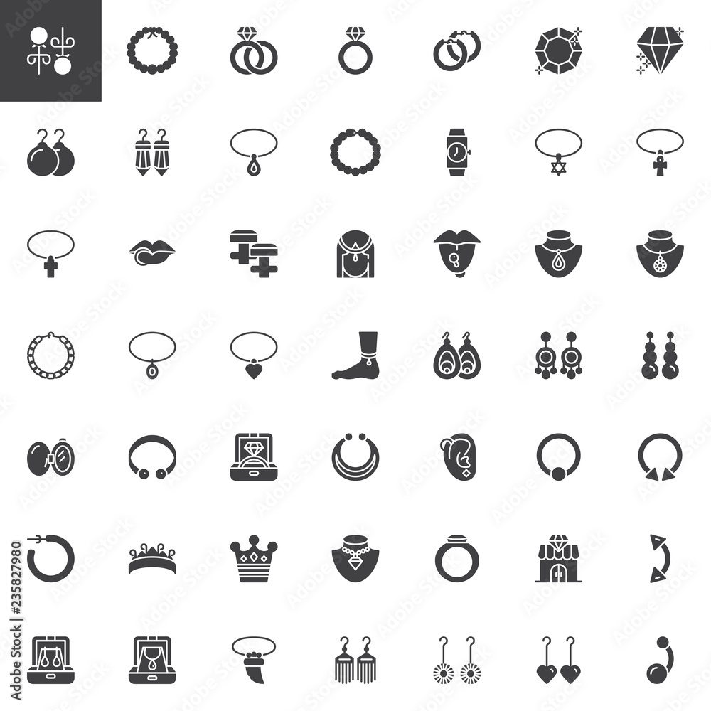 Jewellery accessories vector icons set, modern solid symbol collection ...