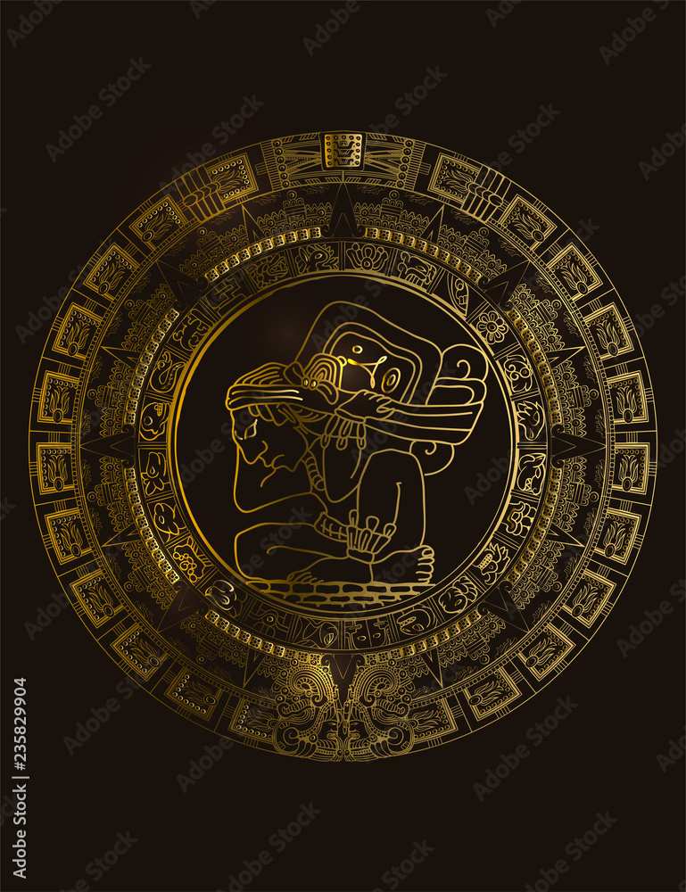 Maya calendar of Mayan or Aztec vector hieroglyph signs and symbols ...