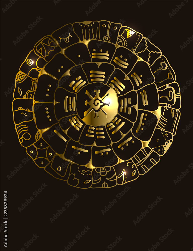 Maya calendar of Mayan or Aztec vector hieroglyph signs and symbols ...