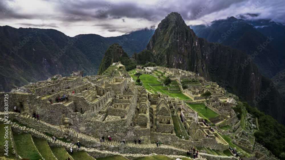 4k Timelapse movie film clip of Machu Picchu in Peru. Machu Picchu is a ...