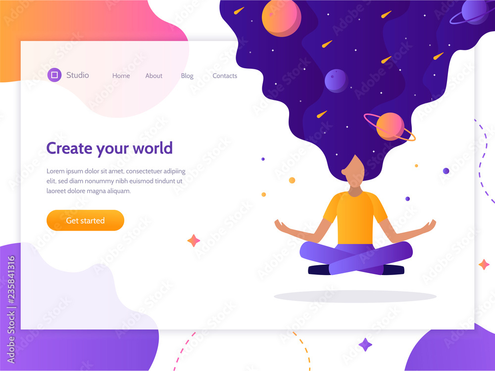Create your world. Web banner design template. Girl floating in the air ...