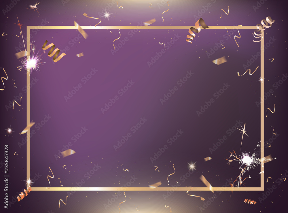 Purple gradient party and celebration background with golden border ...