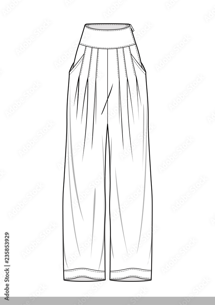 Pants fashion flat technical drawing template Stock Vector | Adobe Stock