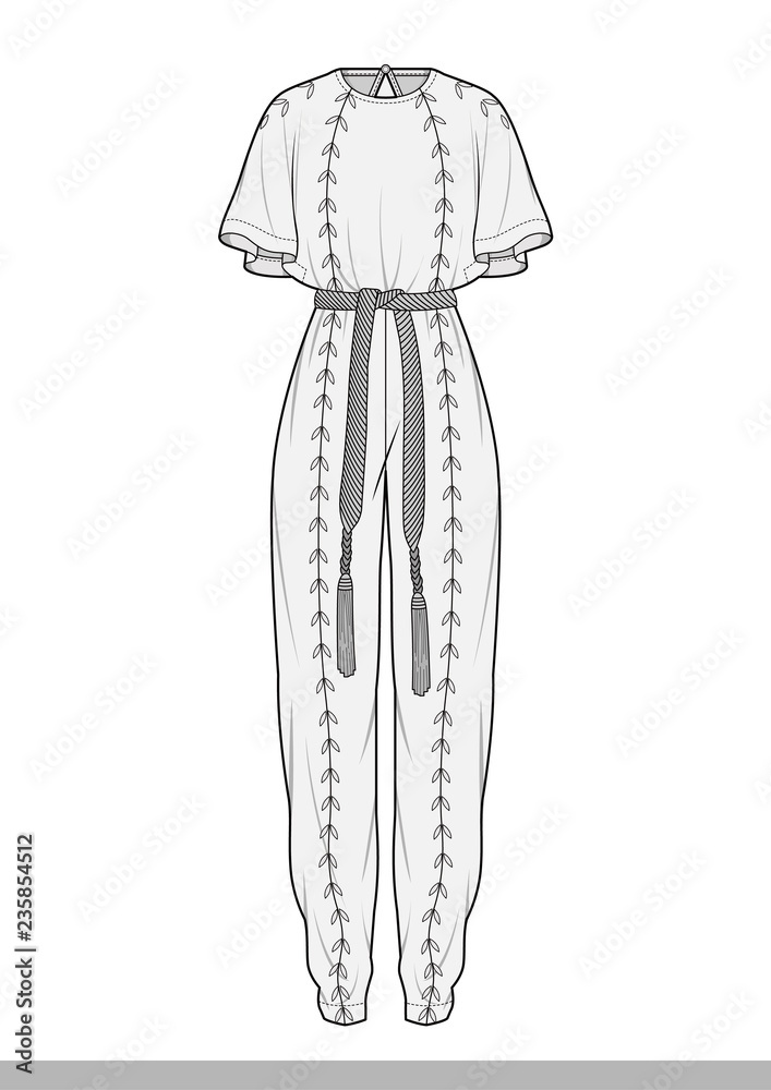 Jump suit fashion flat technical drawing template Stock Vector | Adobe ...