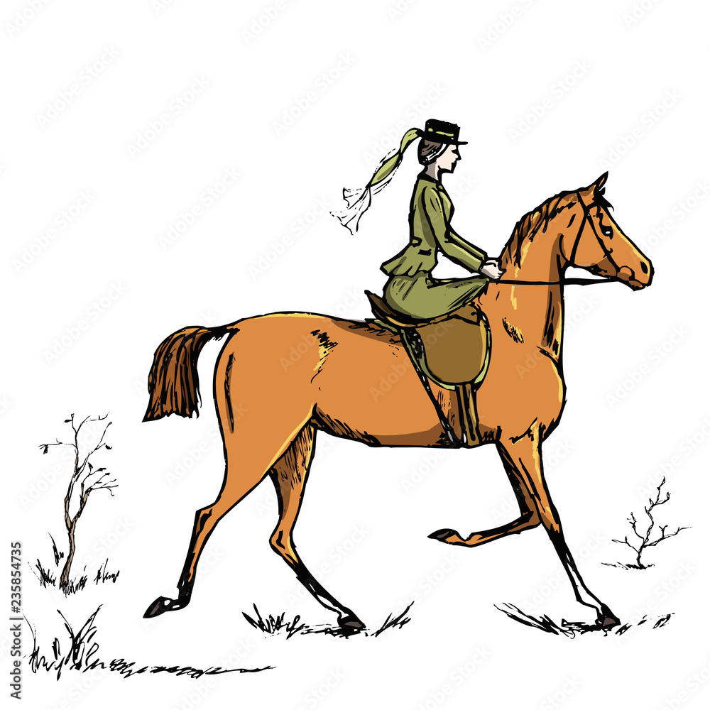 White Lady Rider With Horse