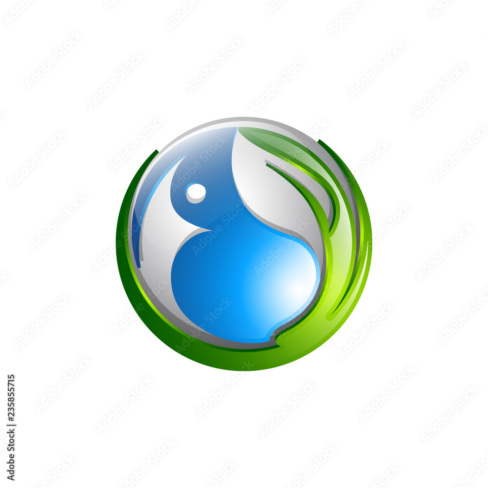 Round health human vector logo concept illustration with leaf and ...