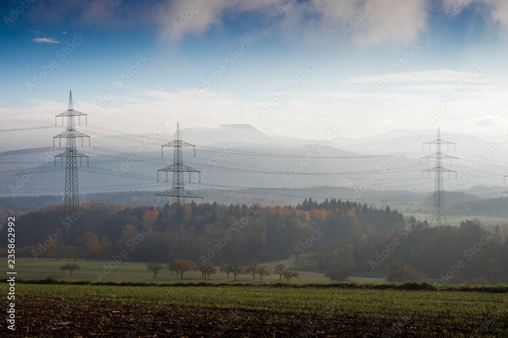 Overhead power lines Stock Photo | Adobe Stock