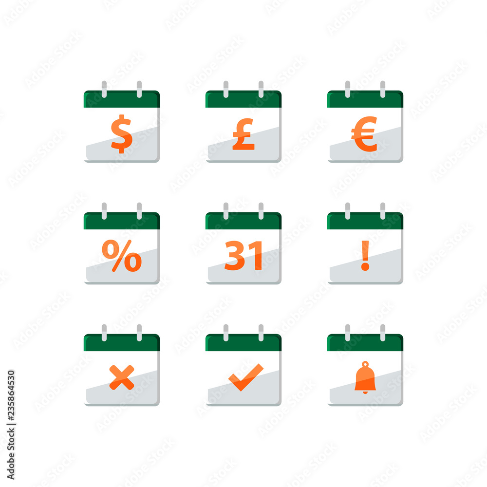 Fiscal year, financial calendar, dollar sign, monthly income ...