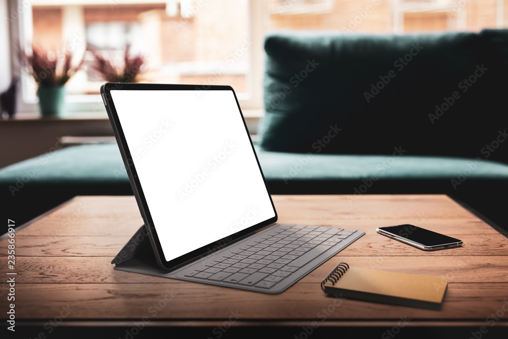 Tablet with keyboard blank screen template Stock Illustration | Adobe Stock