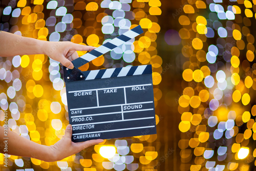 Man hands holding movie clapper.Film director concept.camera show ...