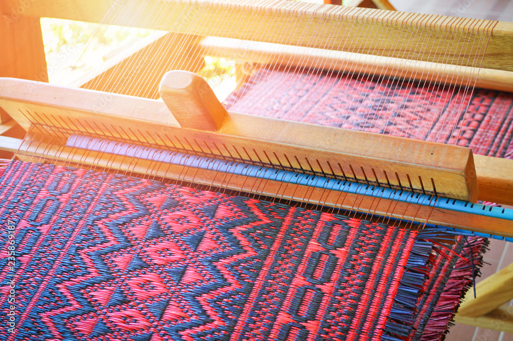 traditional weaving loom for carpets fabric - weaving mat Stock Photo ...