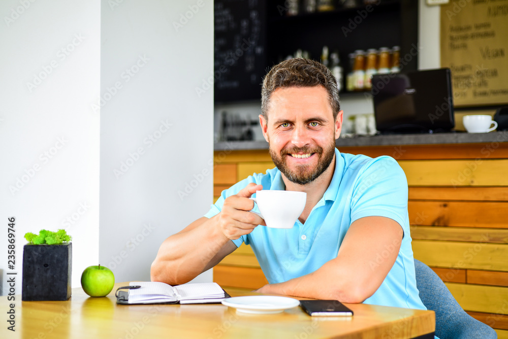 Healthy man care vitamin nutrition during working day. Physical and ...