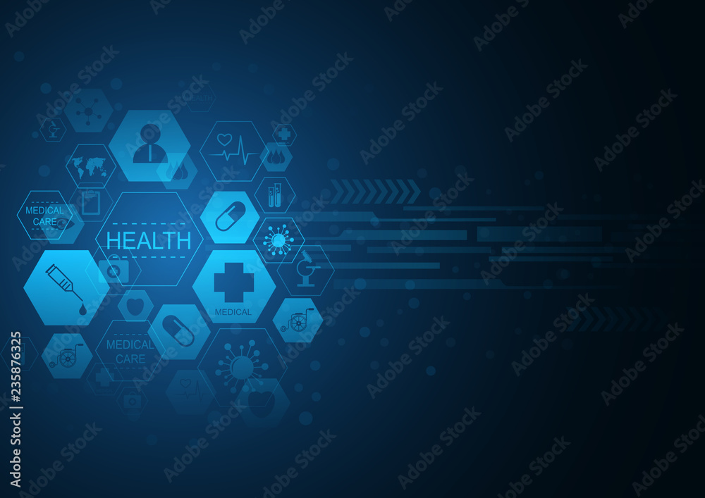 Abstract blue background. health care icon pattern medical innovation ...