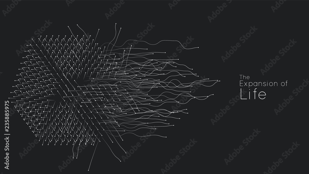 Expansion of life. Vector cube explosion background. Small particles ...