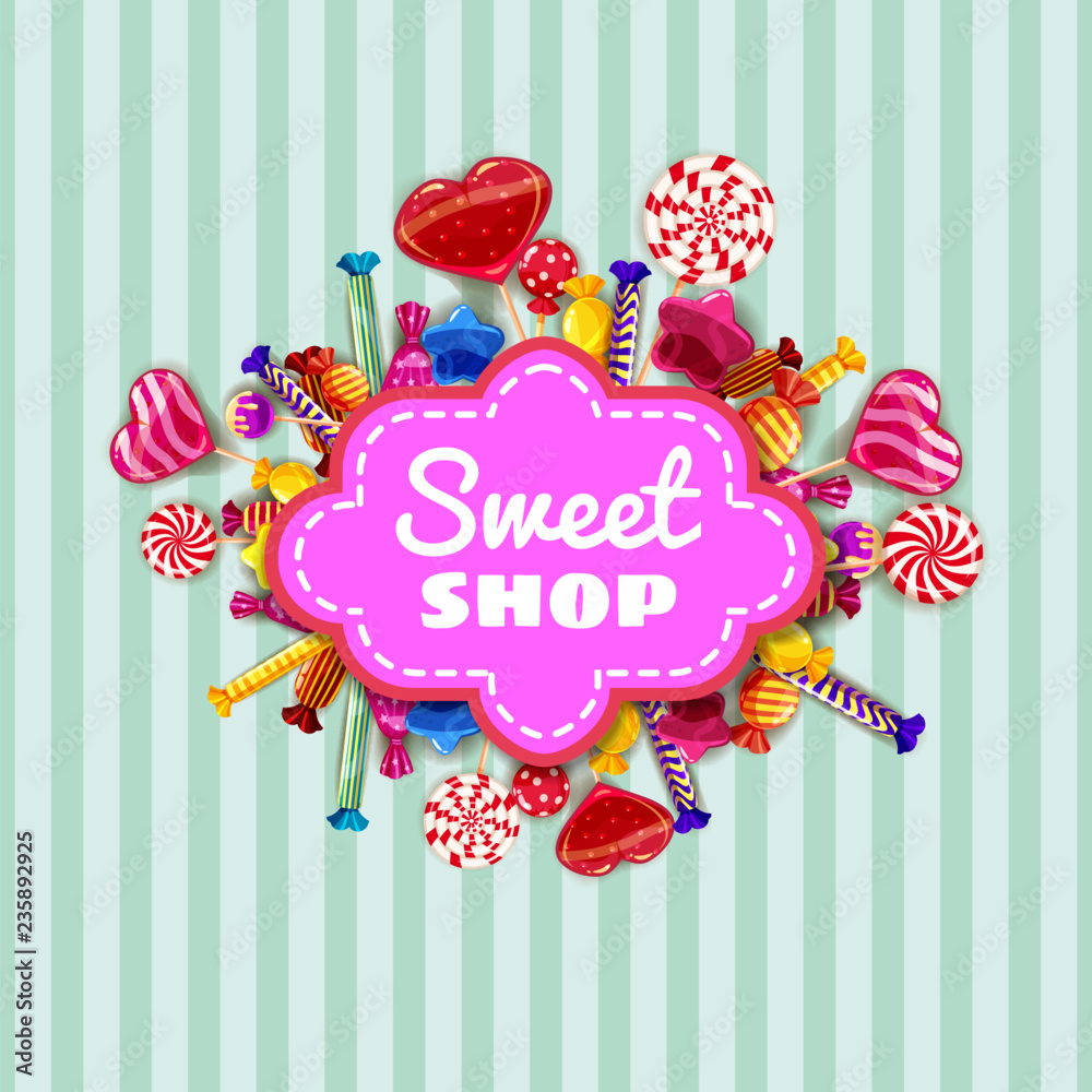 Candy Sweet Shop template set of different colors of candy, candy ...
