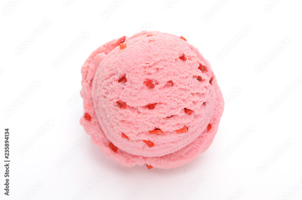 Strawberry strawberry Ice Cream Scoop top view Isolated On White ...