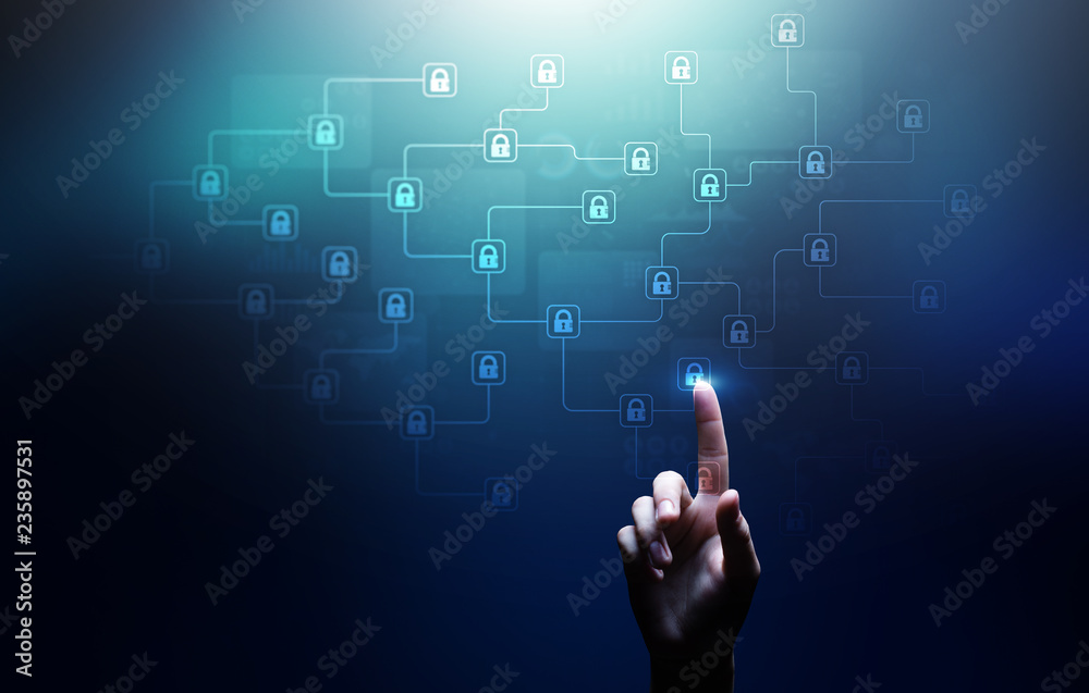 Blockchain cryptography technology, fintech and internet concept on ...