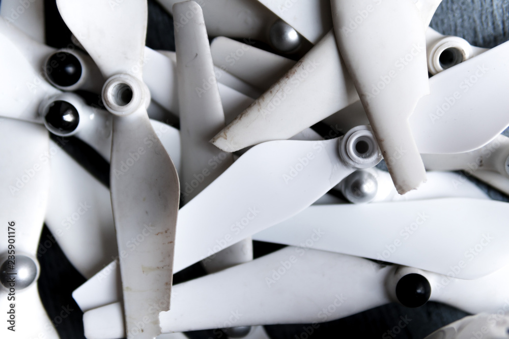 broken aircraft propeller and remote control. Concept of Pilot school ...