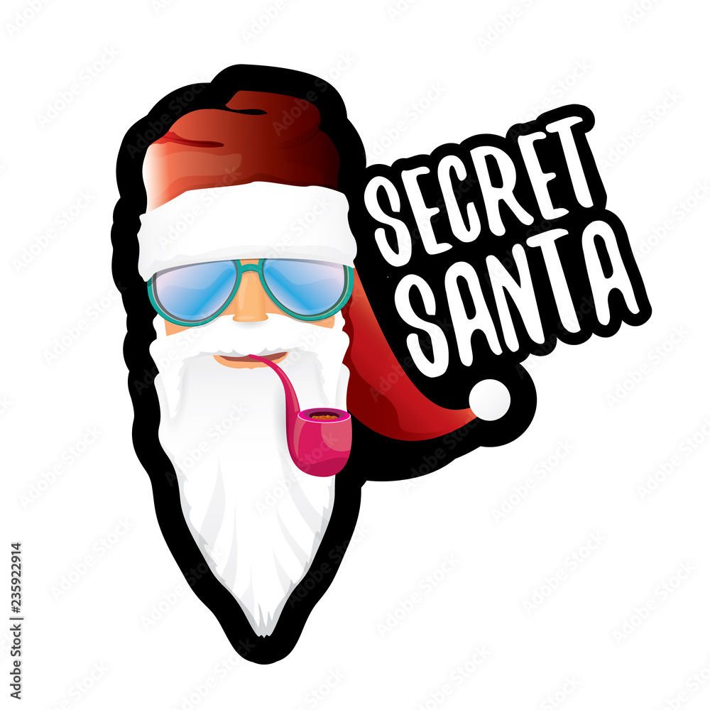 vector secret santa claus with sunglasses label or sticker isolated on ...