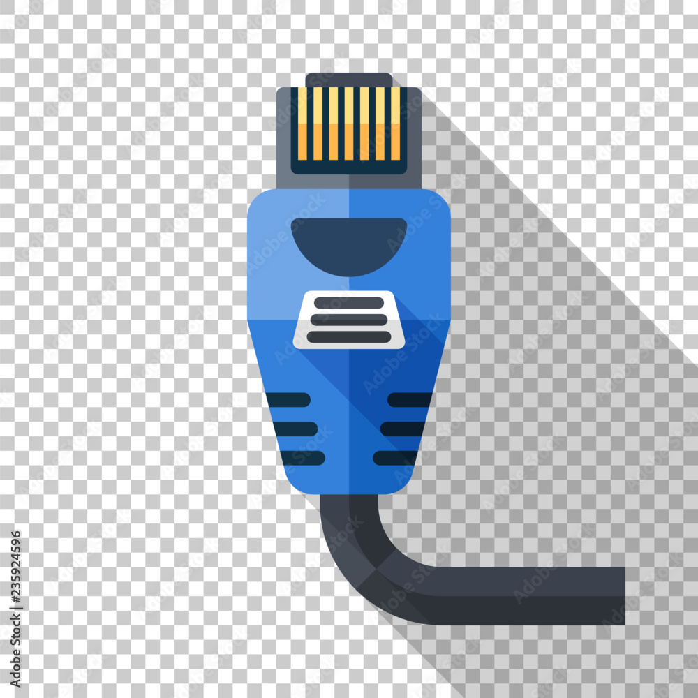 Ethernet connector icon in flat style with long shadow on transparent ...