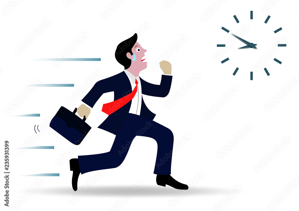 Businessmen are running go to work. Follow the clock to work late. Race ...