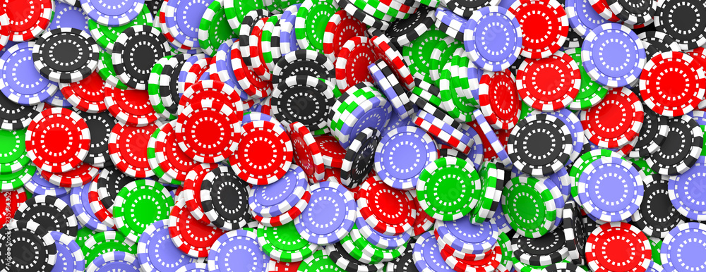 Poker chips background, banner, top view. 3d illustration Stock ...