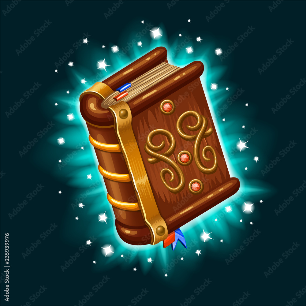 Isometric book of magic spells and witchcraft for computer game. Fairy ...