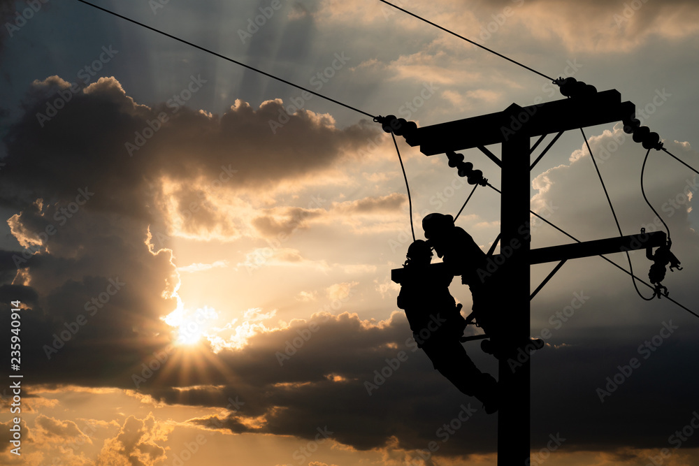 Silhouette, Power lineman maintain high-strength distribution system ...