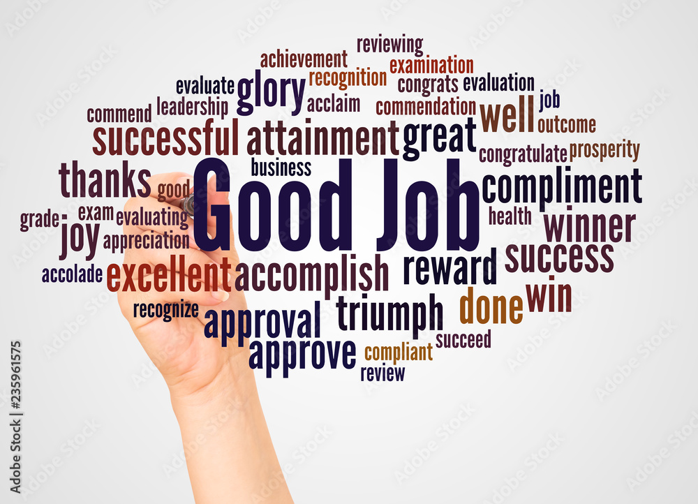 Good Job word cloud and hand with marker concept Stock Illustration ...