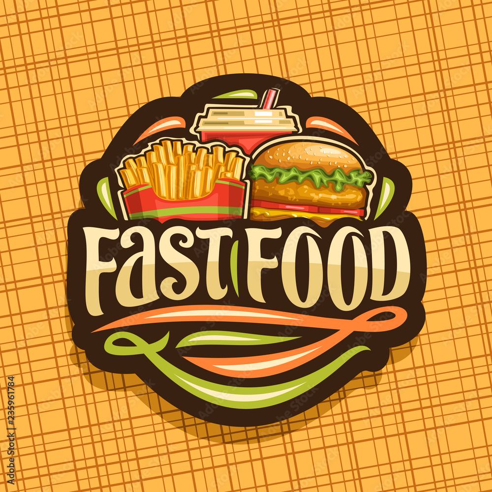 Vector logo for Fast Food, sticker with set of fresh chicken burger ...