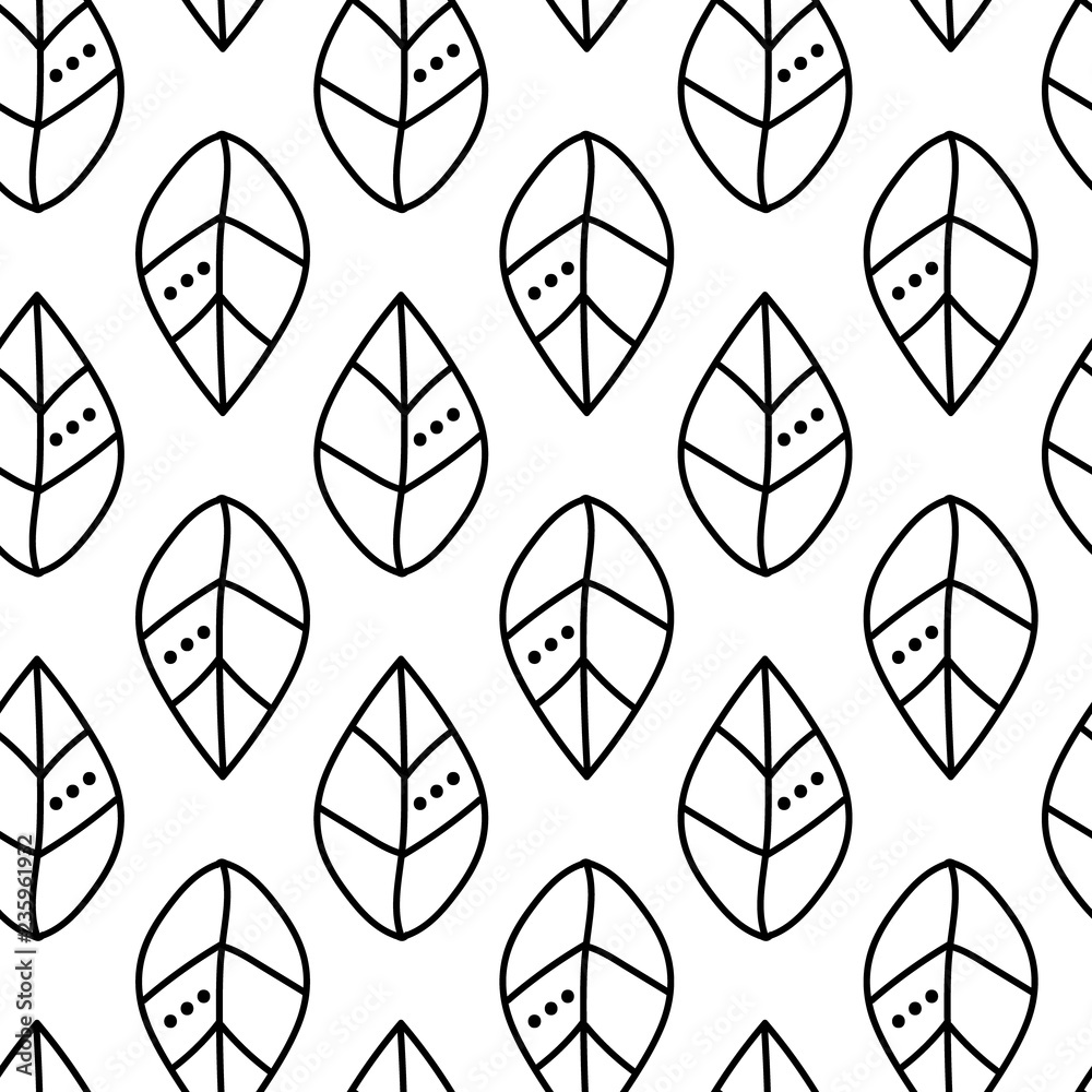 Seamless vector outline leaves pattern on white backdrop. Design for ...